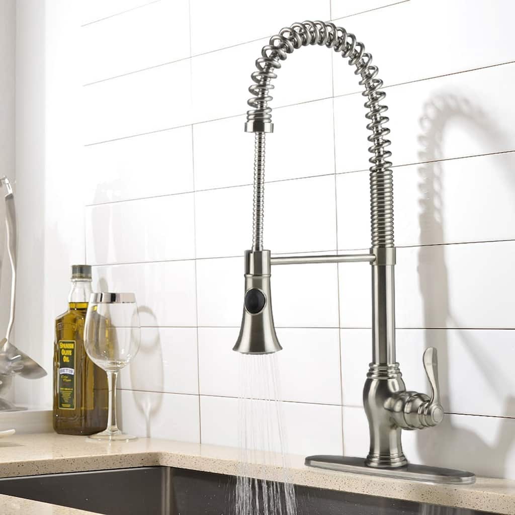 iSpring Brushed Nickel Kitchen Faucet Stainless Steel Pull Down Swivel ...