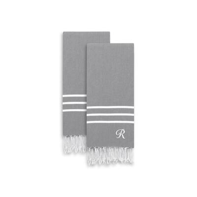 Authentic Ella Grey Monogrammed Pestemal Fouta Turkish Cotton Hand/Bath ...
