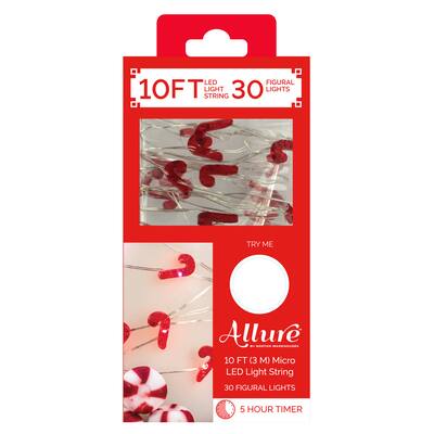 Allure 10-ft, 30-lights Candy Cane String Lights With Timer - Overstock - 12135395