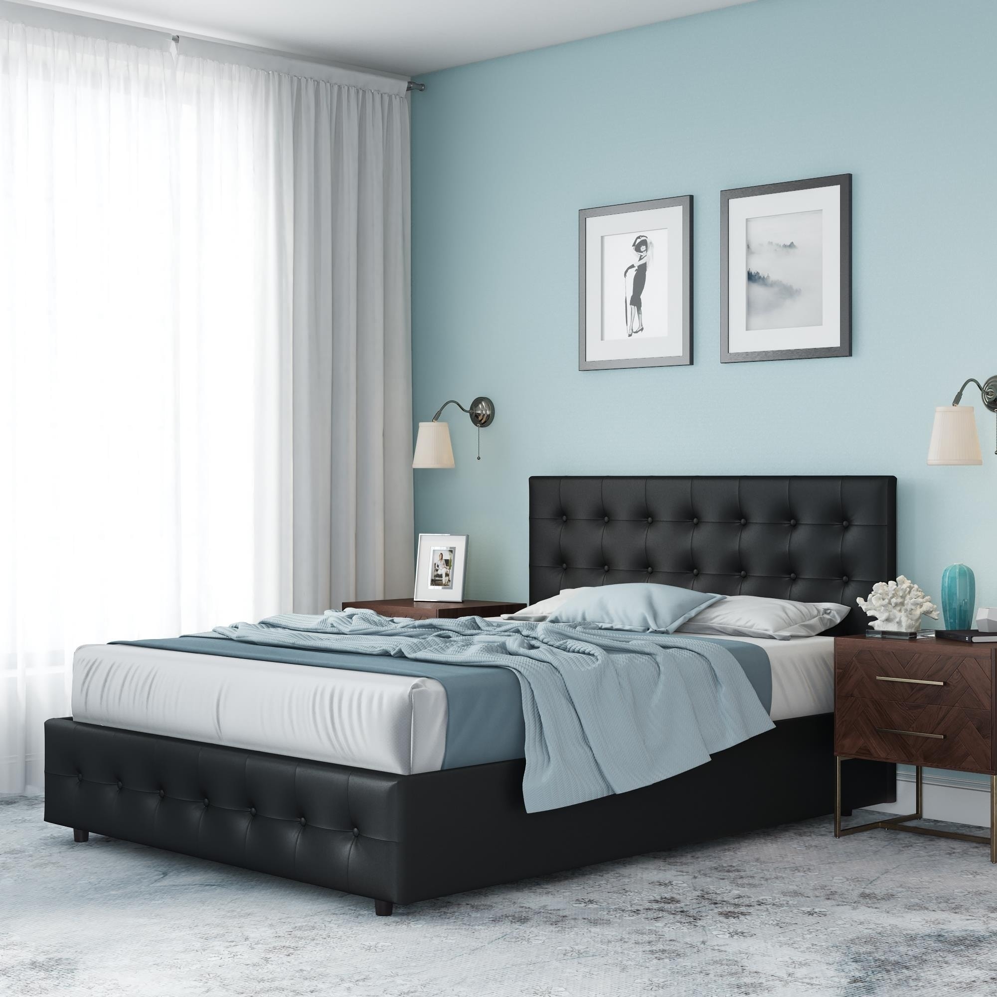DHP Cambridge Black Faux Leather Upholstered Bed with Storage Bed Bath Beyond 12137842