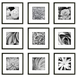 9 Piece Black Square Photo Frame Gallery Wall Kit with Decorative Art ...
