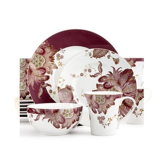 222 Fifth Eliza Plum Purple Porcelain 16-Piece Dinnerware Set - Bed ...