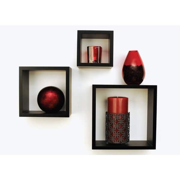 Floating Square Wall Shelves Nested Cubes, Black, Set of 3 - Bed Bath ...