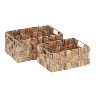 Globe Trotter Tan Metal/Wicker 13-inch/16-inch Baskets (Set of 2) - Bed ...