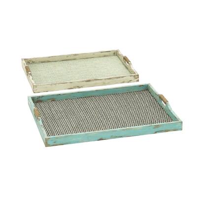 Wood Fabric Serving Tray (Set of 2) - Overstock - 12179720