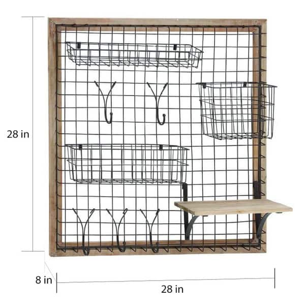 Farmhouse 28 Inch Wood and Iron Wire Storage Wall Rack by Studio 350 ...