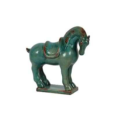 Standing Horse Antique Blue Ceramic Figurine on Rectangular Base ...