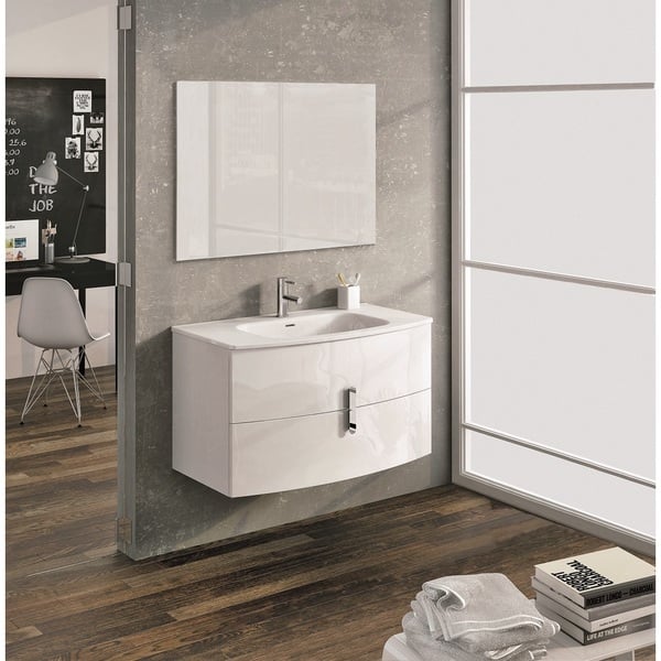 Eviva Round 39-inch Wall Mount White Modern Bathroom Vanity with White ...