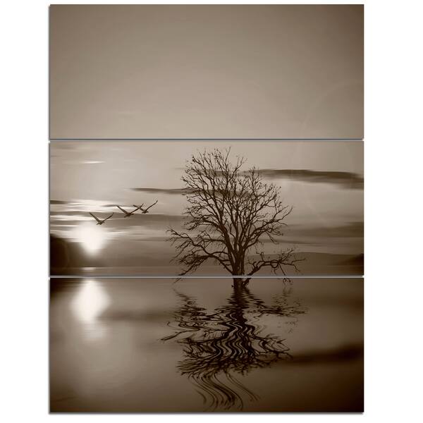 Flying Birds and Lonely Tree - Extra Large Wall Art Landscape - Multi ...