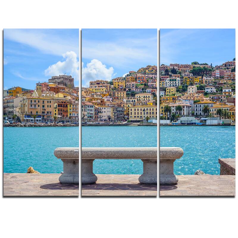 Seafront Bench in Port Santo Stefano - Extra Large Seashore Canvas Art ...