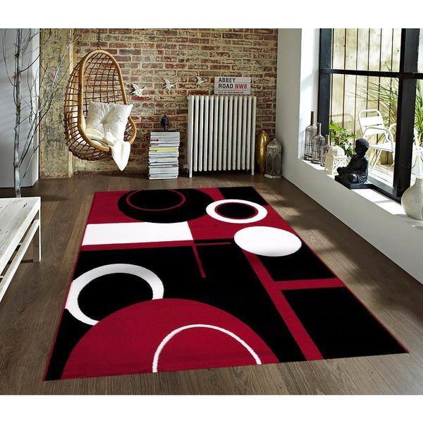 Persian Rugs Tobi's Collection Red Black White Circle Abstract Area Rug ...