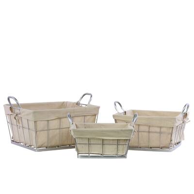 Silver Coated Finish Metal Square Nesting Wire Basket With 2 Metal ...