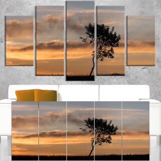 Lonely Tree Silhouette Rightwards - Landscape Art Print Canvas - Multi ...