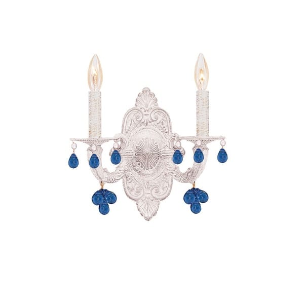 Paris Market 2-light Antique White/ Blue Crystal Wall Sconce - Bed Bath ...
