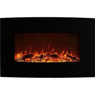 Gibson Living Neptune Home 35" Logs Curved Black Wall Mounted Electric ...