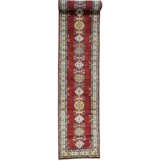 Hand-Knotted Red Super Kazak Runner Tribal Design Rug (2'8x19') - Bed ...