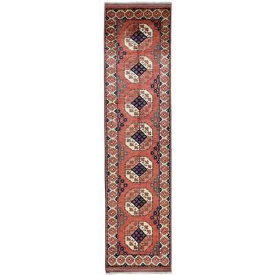 Hand-Knotted Runner Afghan Ersari Elephant Feet Design Rug (2'8x11 ...