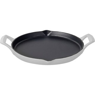 La Cuisine White Enamel/Cast Iron 12-inch Round Shallow Griddle With 2 ...