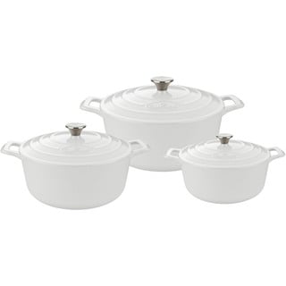 La Cuisine White Cast Iron 6-piece Round Casserole Set With Enamel ...