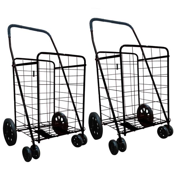 Black Jumbo Folding Shopping Carts with Front Rotating Wheels (Set of 2 ...
