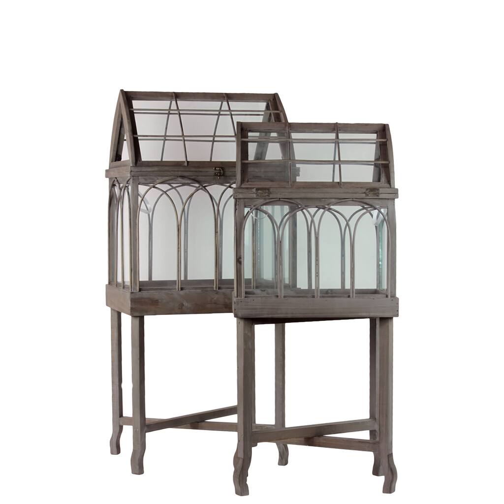 Urban Trends Collection Weathered Brown-finish Wood 2-piece Terrarium ...