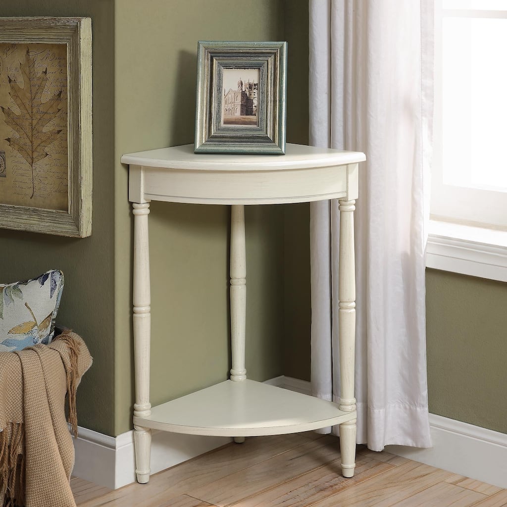 Corrine Antique White Corner Table - Overstock - 12384052