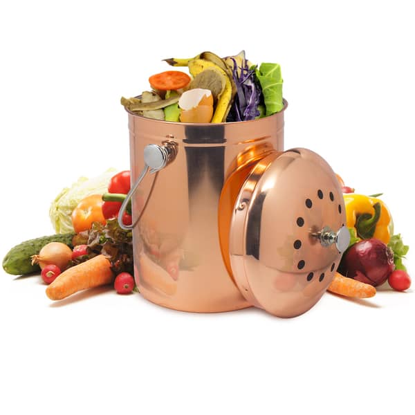 Sorbus 1-gallon Copper Compost Bin/Crock Bucket for Indoor Kitchen Use ...