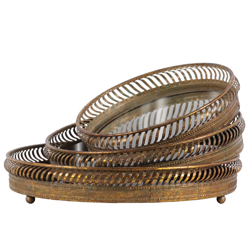 Urban Trends Collection Tarnished Gold Finish Metal Round Mirror/Tray ...