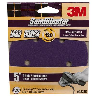 3M 9423ES-30-B 5" 120 Grit 5 Hole Hook & Loop SandBlaster Sanding Disc ...