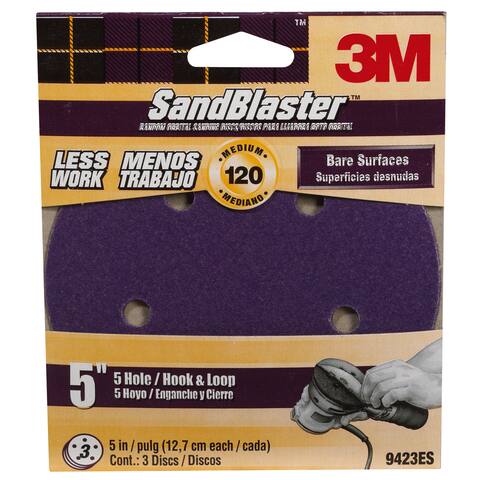 3M 9423ES-30-B 5" 120 Grit 5 Hole Hook & Loop SandBlaster Sanding Disc ...