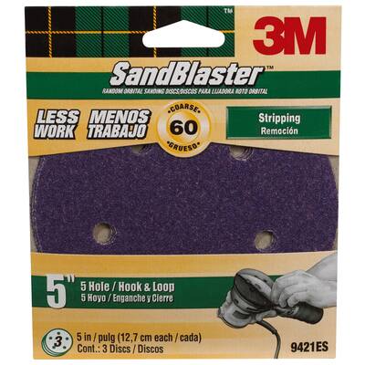 3M 9421ES-30-B 5" 60 Grit 5 Hole Hook & Loop SandBlaster Sanding Disc ...