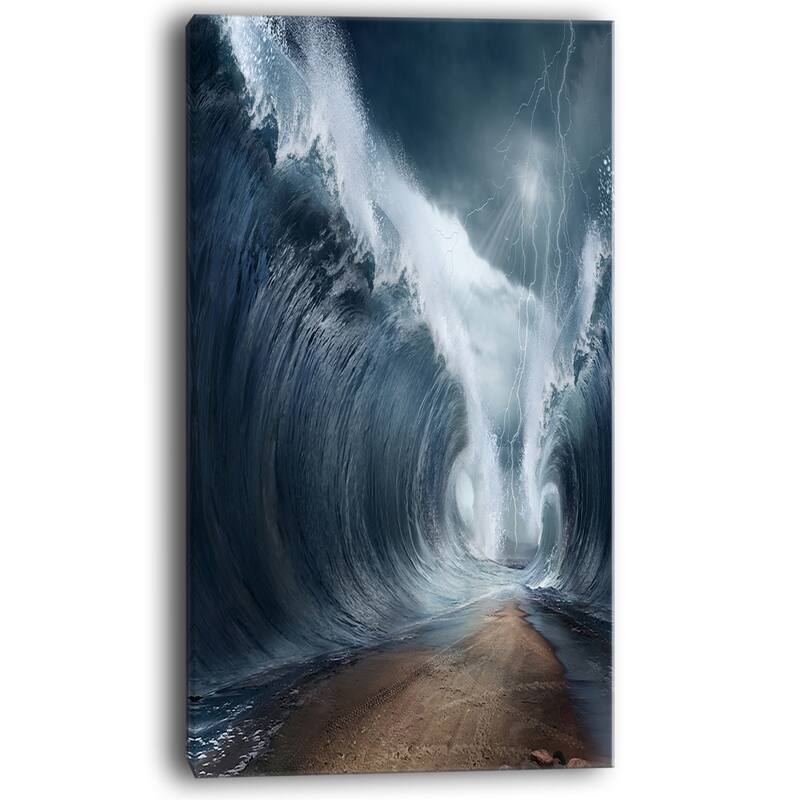 Waves over the Parted Sea Path - Large Seashore Canvas Print ...
