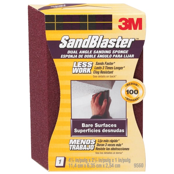 3M 9560 100 Grit SandBlaster Dual Angled Fine Sanding Sponge - Bed Bath ...