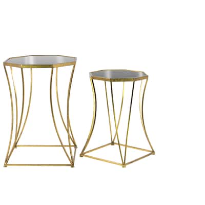 Metal Octagonal Nesting Accent Table with Mirror Top, Tapered Body and ...