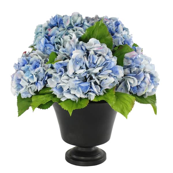 Jane Seymour Botanicals Blue Hydrangeas in 18-inch Brown Footed Urn ...