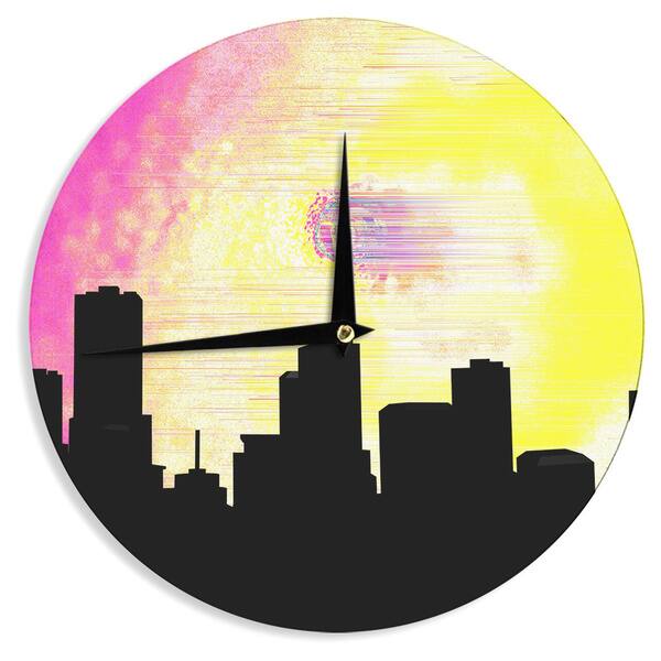 KESS InHouseInfinite Spray Art 'Skylined' Yellow Black Wall Clock - Bed ...