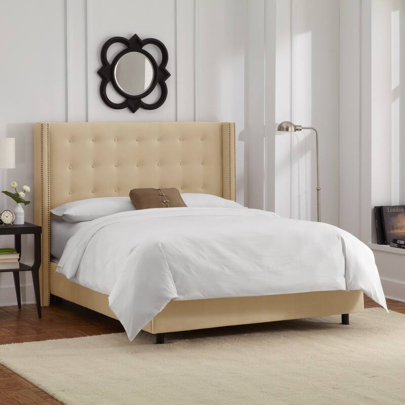 Skyline Furniture Nailhead Trim Button Tufted Buckwheat Velvet Wingback ...