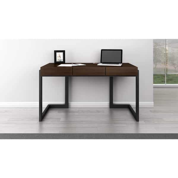 Furnitech Walnut Wood 56-inch Writing Desk with 3 Drawers - Bed Bath ...