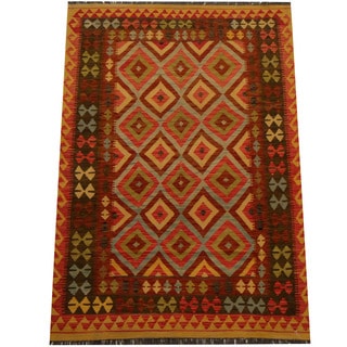Handmade One-of-a-Kind Vegetable Dye Wool Kilim (Afghanistan) - 4'2 x 5 ...