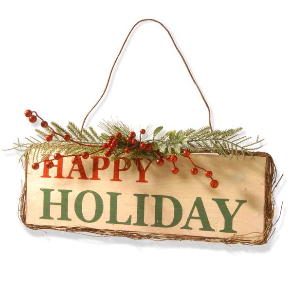 Wood 21-inch Happy Holiday Door Sign - Bed Bath & Beyond - 12494300