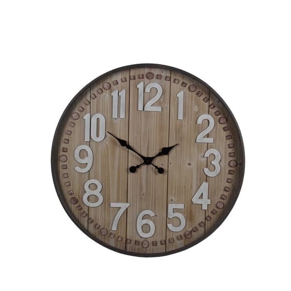 Privilege International Brown Wood Round Wall Clock - Bed Bath & Beyond ...
