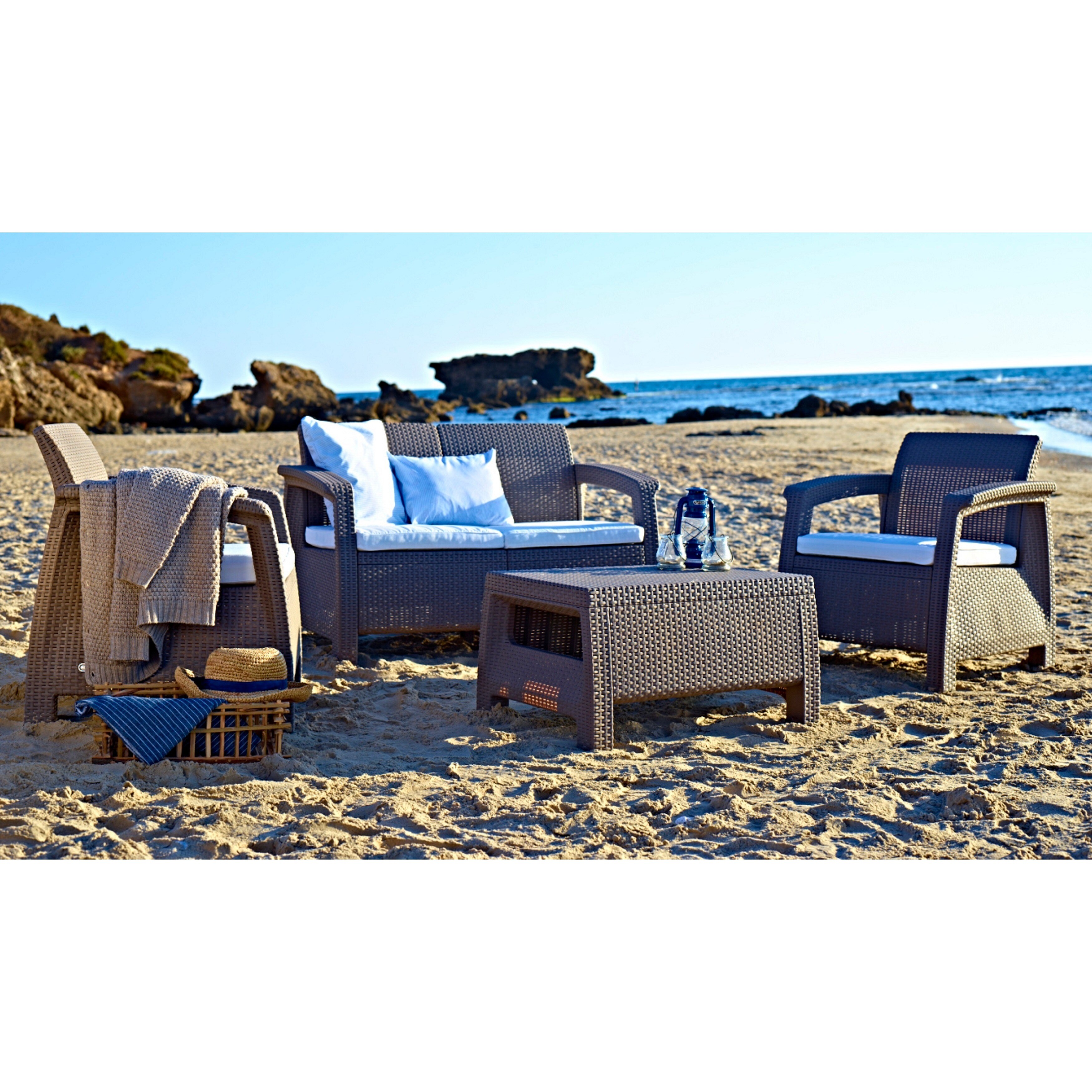 Keter Corfu Brown Modern All Weather Outdoor Patio Coffee Table