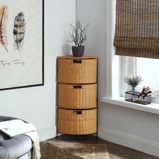 Corner 3-wedge shape drawers Corner Black metal and Honey Wicker Chest ...