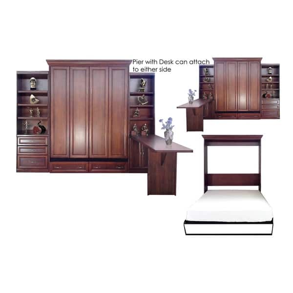 Queen Paris Murphy Bed with Door and Drawer Bookcases and Desk in ...