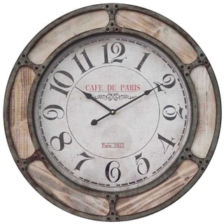 Infinity Instruments Beige Wood/Metal 24-inch Round Wall Clock - Bed ...