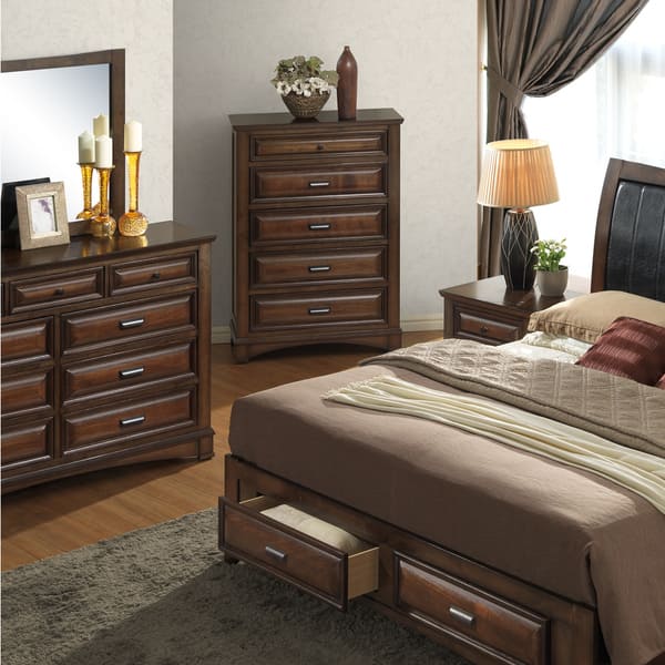 Roundhill Furniture Broval 179 Light Espresso Wood 5-drawer Chest - Bed ...