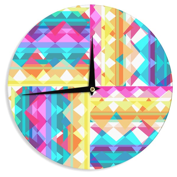 KESS InHouse Miranda Mol 'Triangle Checker' Pastel Rainbow Wall Clock ...