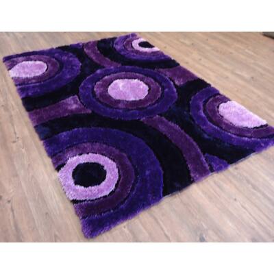 Modern Lavender Purple and Black Vibrant Circles Hand-tufted Shag Area ...