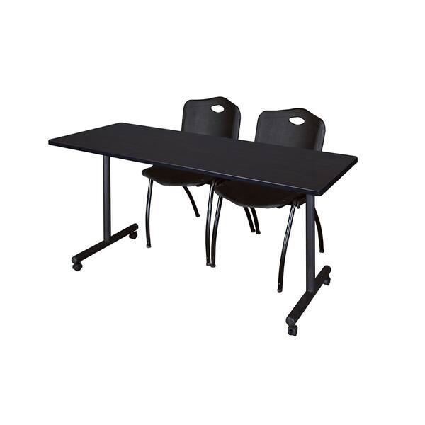 Kobe 60-inches Long x 24-inches Wide Mobile Training Table With 2 Black ...
