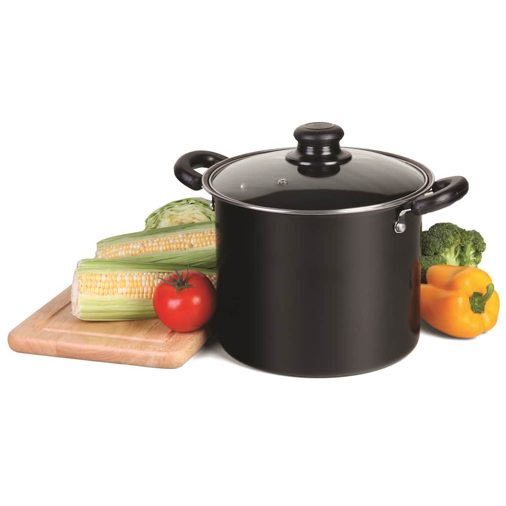 Black Carbon Steel 11-quart Non-stick Stock Pot - Overstock - 12636066